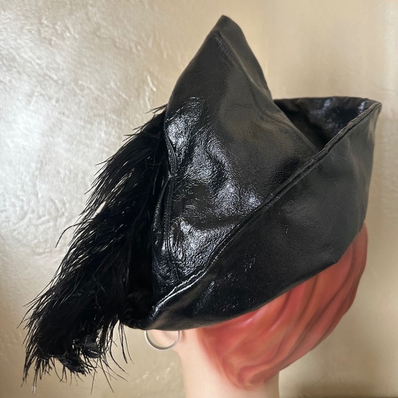 Accessories | Mod 196s Vintage Black Vinyl Hat With Pointy Crown Button ...